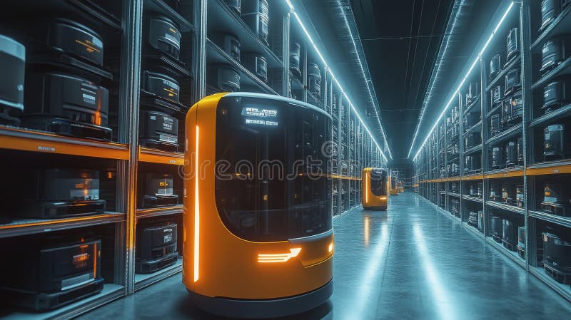 Futuristic Storage Facility with Automated Mobile Robots Managing ... Futuristic Storage Facility with Automated Mobile Robots Managing ...