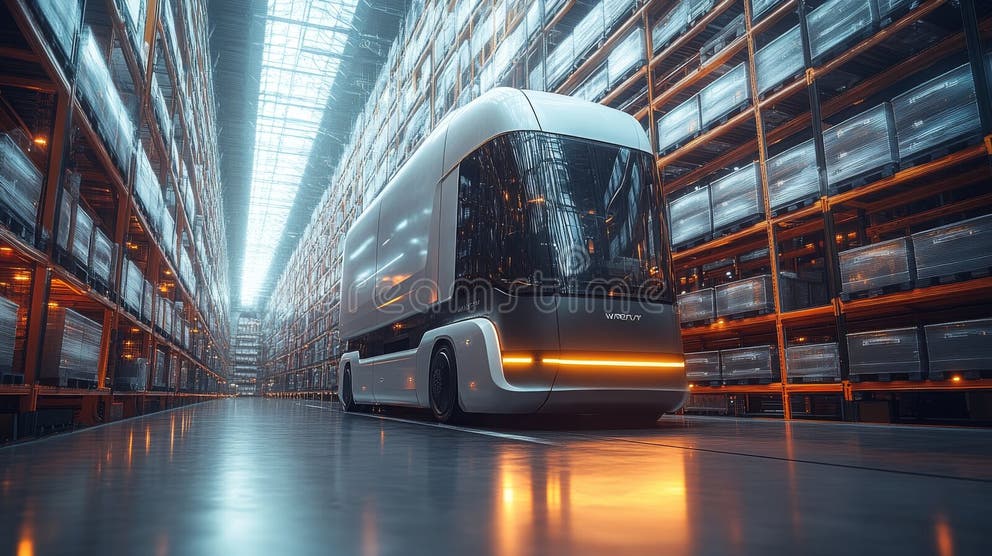 Futuristic Storage Facility Showcasing Autonomous Mobile Robots in ...