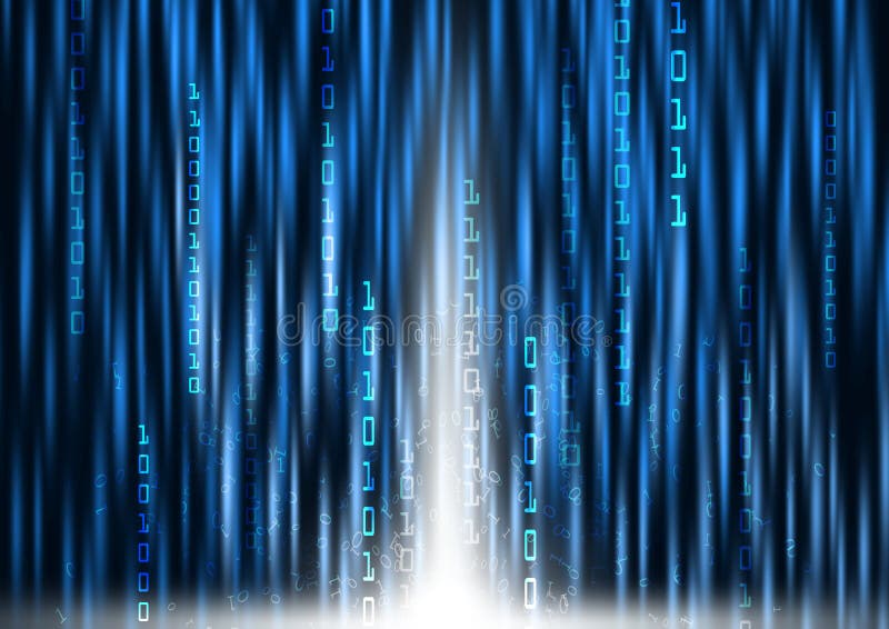 Futuristic Stream of Binary Code on Blue Glowing Light Background ...