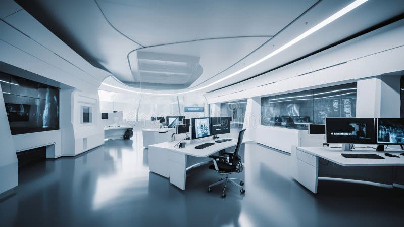 A Futuristic, Streamlined Office with Advanced Technologies and ...