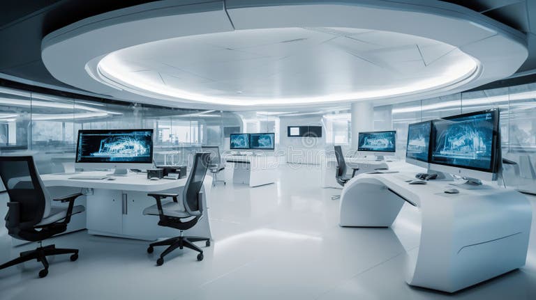 A Futuristic, Streamlined Office with Advanced Technologies and ...