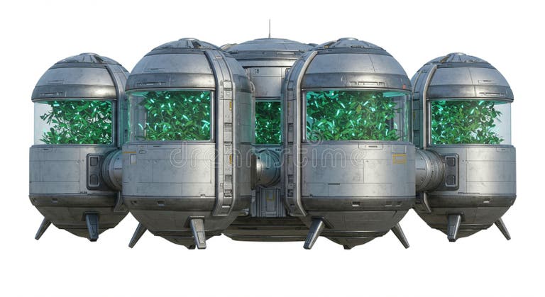 Futuristic Structure Composed of Five Metallic Pod-like Modules, Each ...