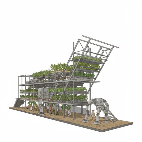 Futuristic Structure Featuring a Multi-level Hydroponic Farm with ...