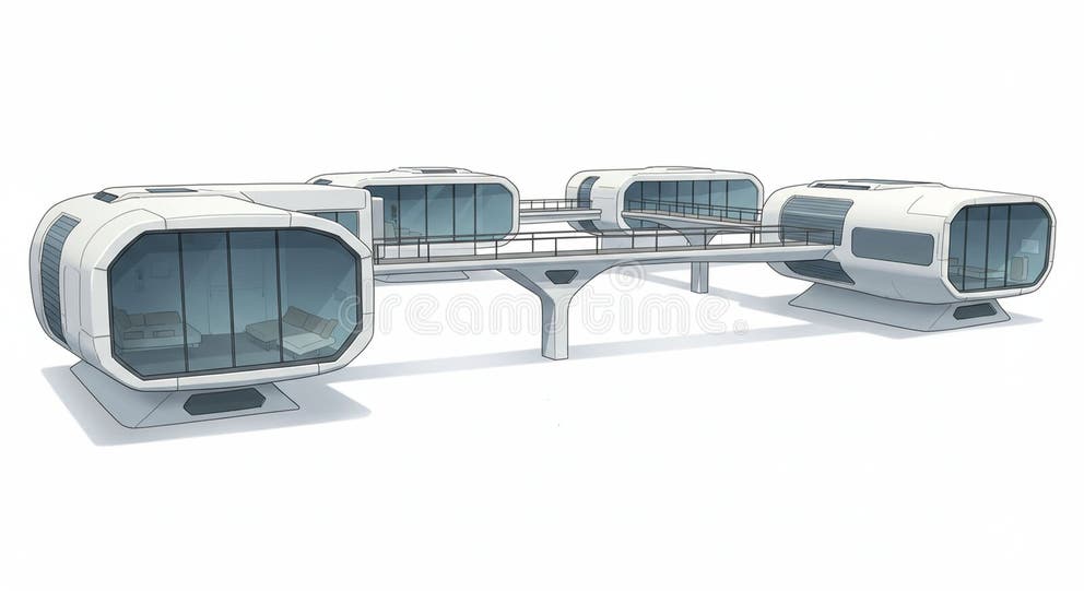 Futuristic Structure with Four Interconnected Pod-like Buildings ...