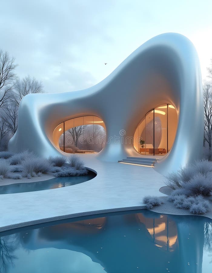 Futuristic Structure with Smooth Metallic Surfaces Merging with the ...