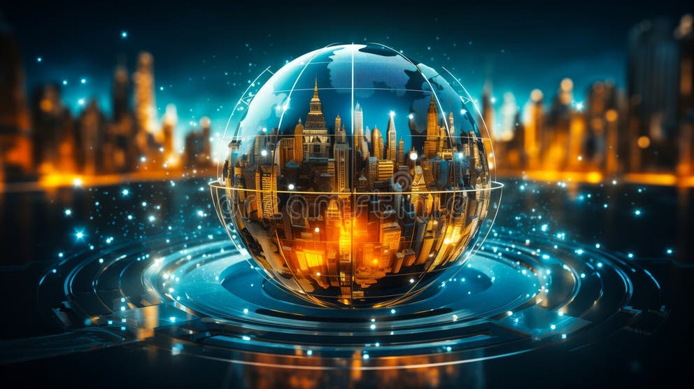 Futuristic Structures Above Globe Highlight Global Digital ...