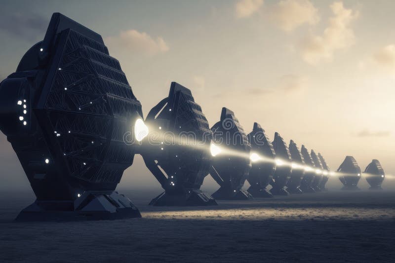 Futuristic Structures Emit Beams of Light in an Otherworldly Desert ...