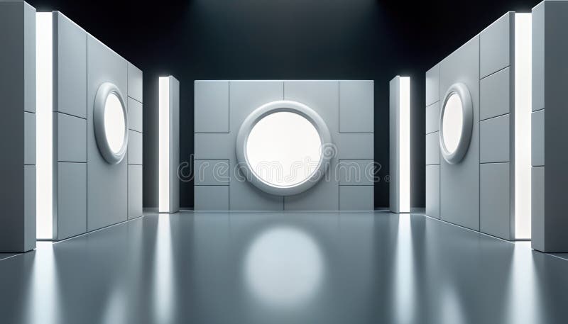 Futuristic Studio Set. Empty Space with Modern Grey Walls. Circular ...