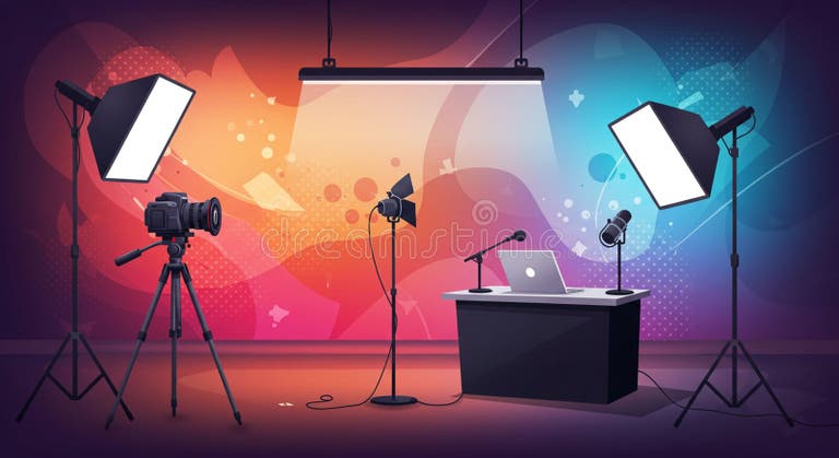 A Futuristic Studio Setup Features Two Large Softbox Lights on ...