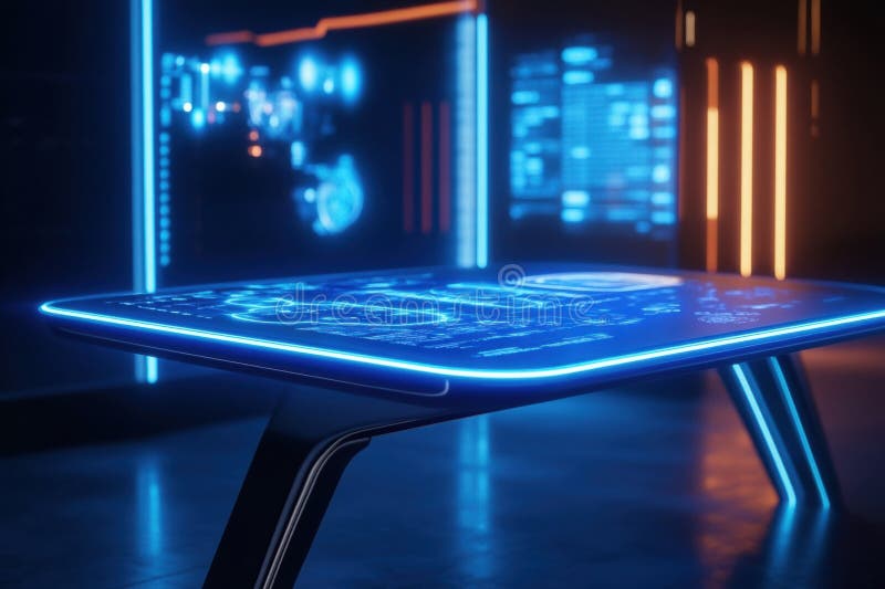 Futuristic Study Desk Featuring Floating Augmented Reality Holograms ...