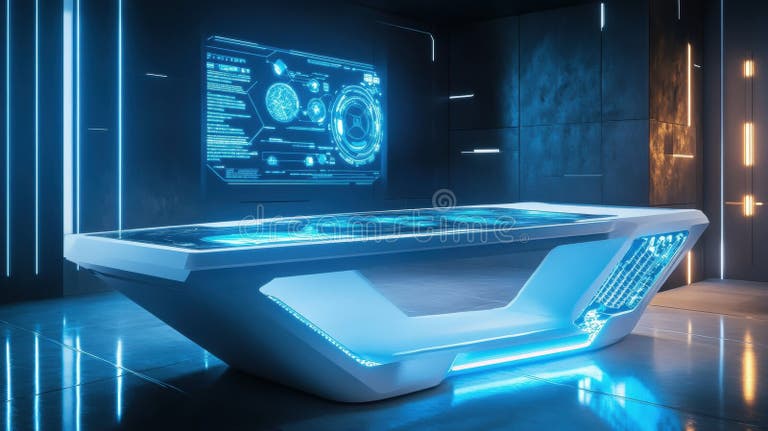 Futuristic Study Desk with Glowing AR Holograms Showcasing Advanced Scientific Concepts in a ...