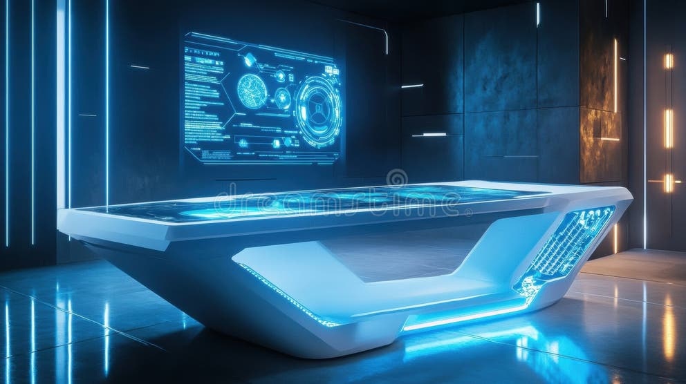 Futuristic Study Desk with Glowing AR Holograms Showcasing Advanced ...