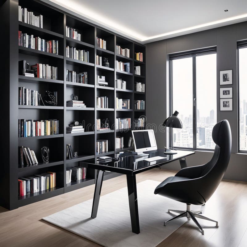 Futuristic Study Room with Digital Bookshelf Stock Illustration ...