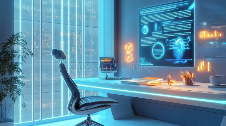 Futuristic Study Room with a Holographic Assistant and Interactive AI ...