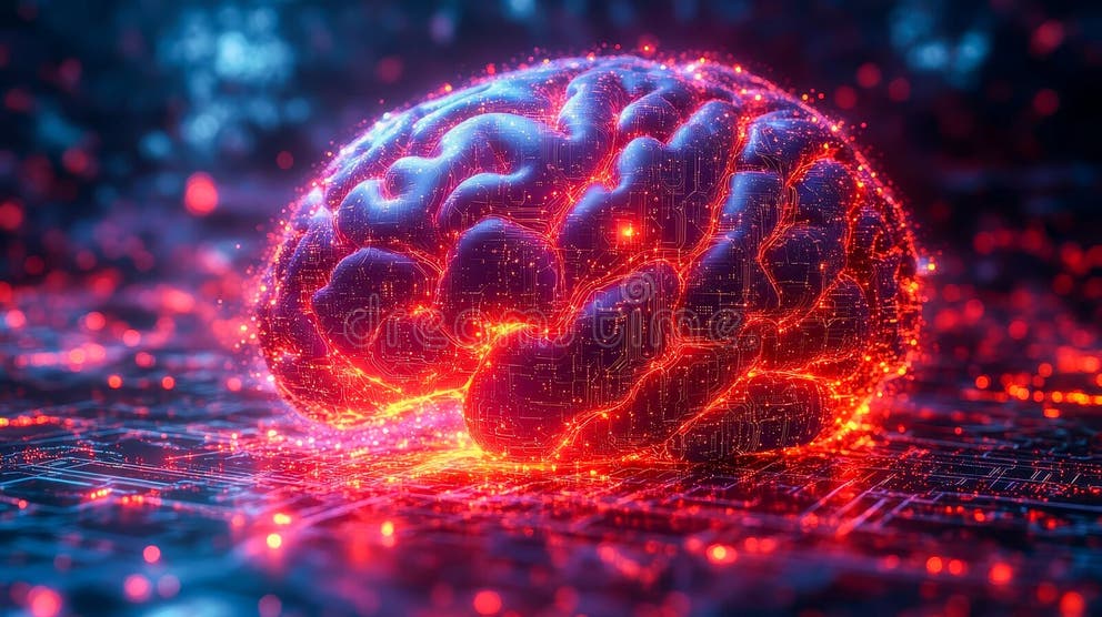 A Futuristic-style Human Brain with Electrical Currents and Digital ...