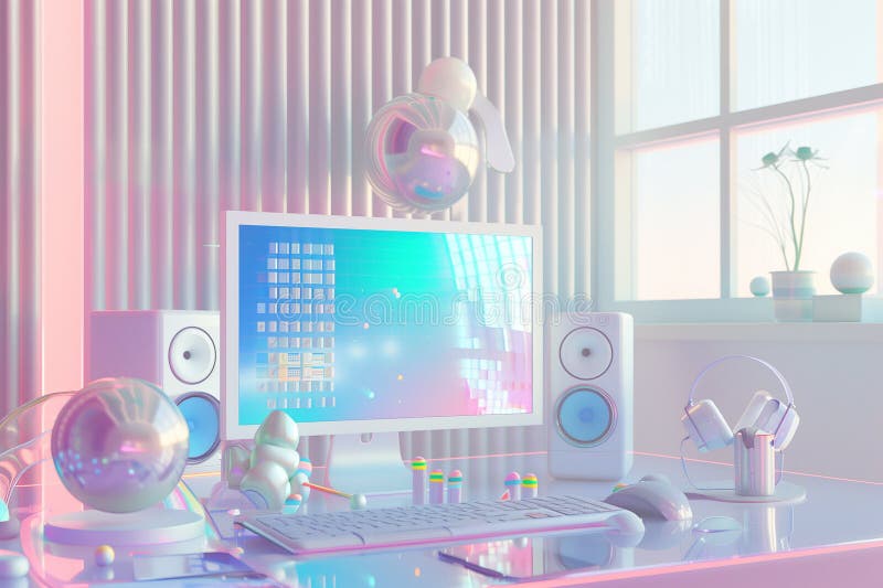 Futuristic and Stylish Workspace with Computer and Electronic Device on ...