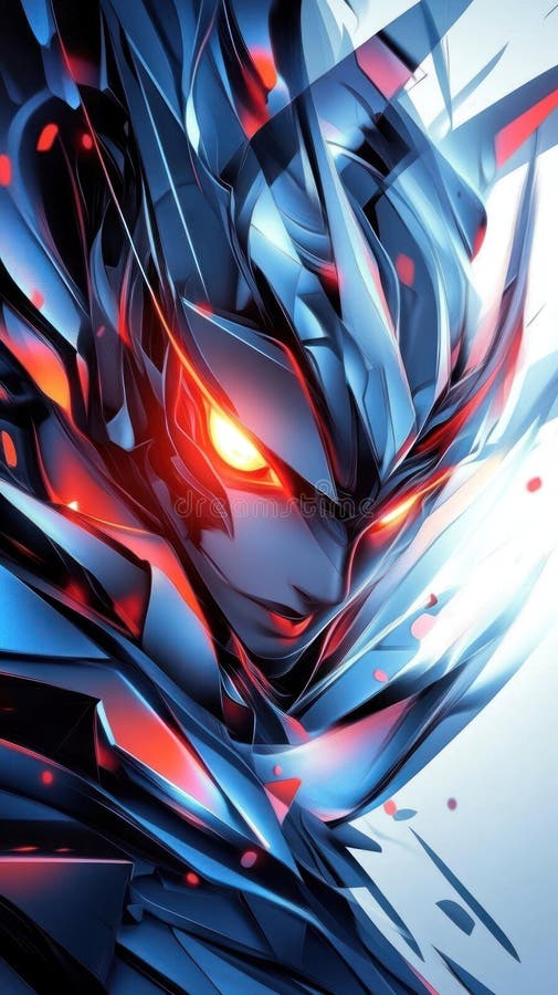 A Futuristic, Stylized Character with Glowing Eyes and Sharp, Metallic ...