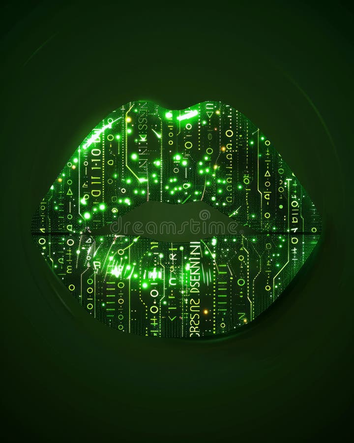 Futuristic Digital Lips Made of Circuit Boards and Neon Green ...