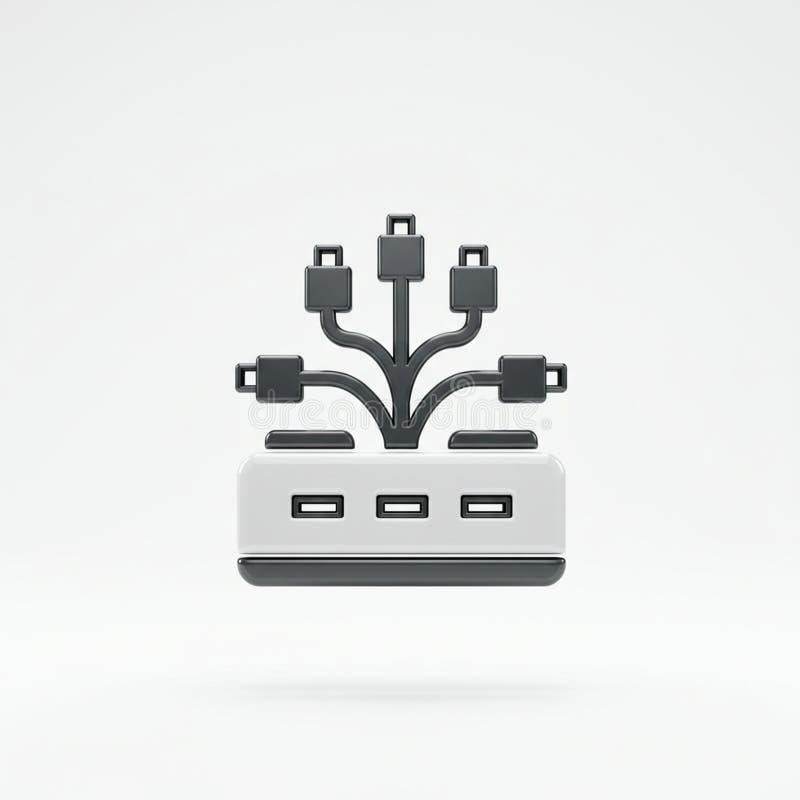 A Futuristic, Stylized USB Hub Illustration Shows a Central Rectangular ...