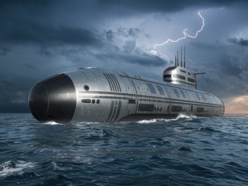 Futuristic Submarine Exploring the Deep Ocean Amidst a Storm Stock ...
