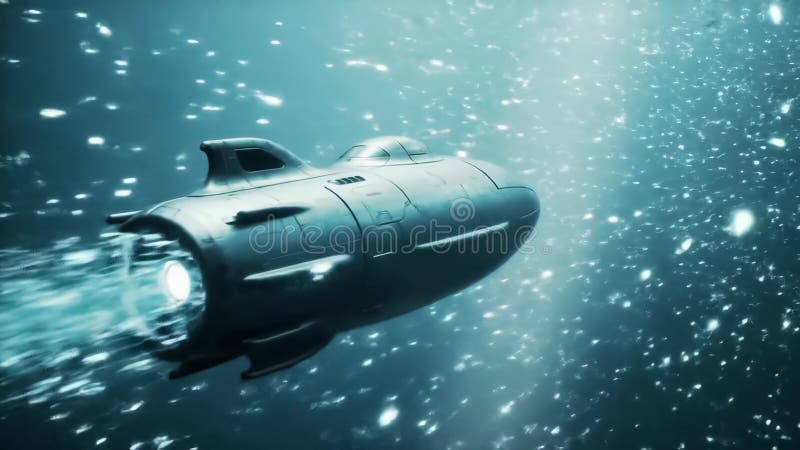 Futuristic Submarine Exploring Deep Ocean with Bioluminescent Particles ...