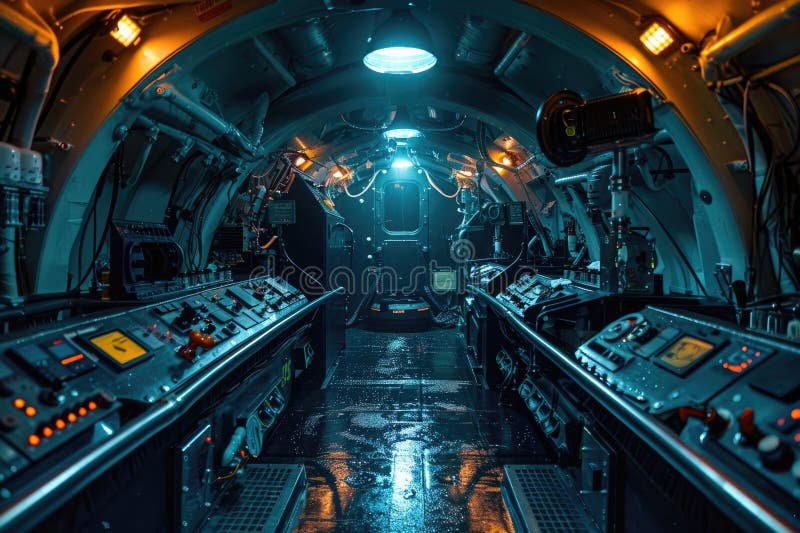 Futuristic Submarine Interior with Advanced Control Panels and ...