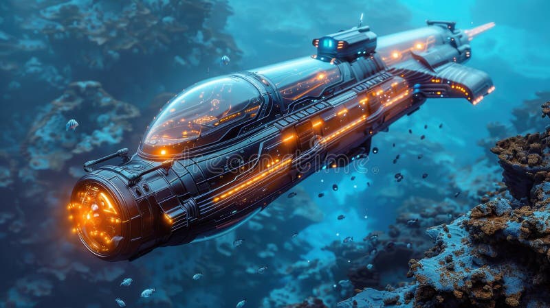 A Futuristic Submarine in the Ocean. Modern Submarine Stock Image ...