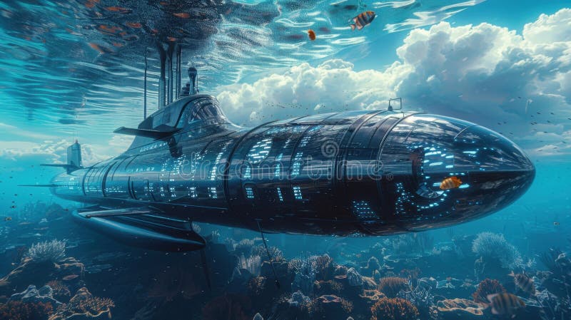 A Futuristic Submarine in the Ocean. Modern Submarine Stock Photo - Image of technology, concept ...