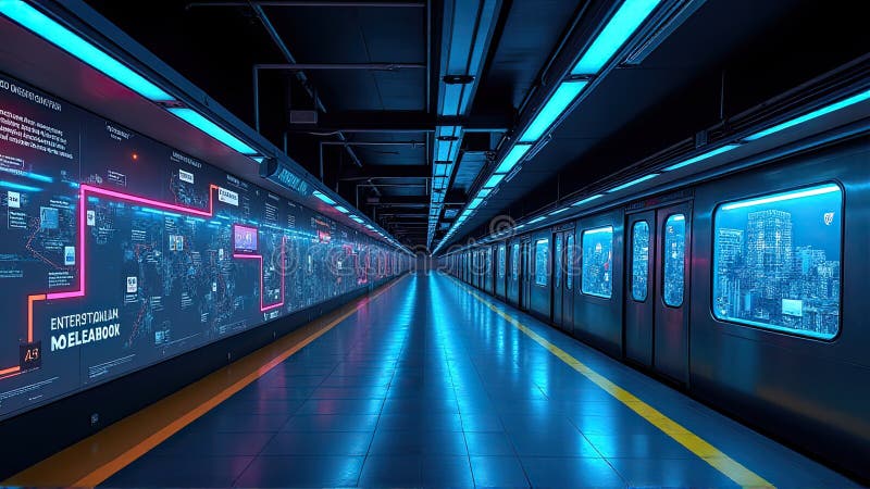 Futuristic Subway Platform with Neon Lights. Stock Illustration ...