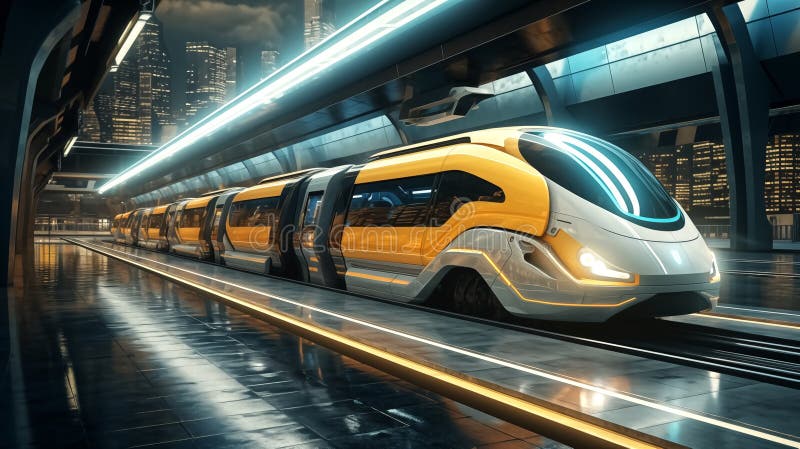 Futuristic Subway Speed Train at Station Stock Illustration ...