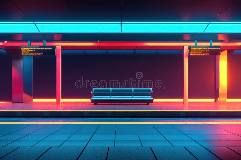 Empty Subway Platform Night Neon Lights Stock Photos - Free & Royalty ...