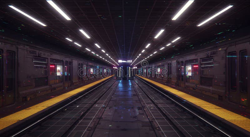 Empty Subway Platform Night Neon Lights Stock Photos - Free & Royalty ...