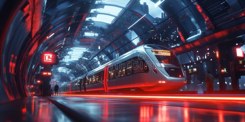 A Futuristic Subway Station with Sleek Design and Glowing Lights. the ...