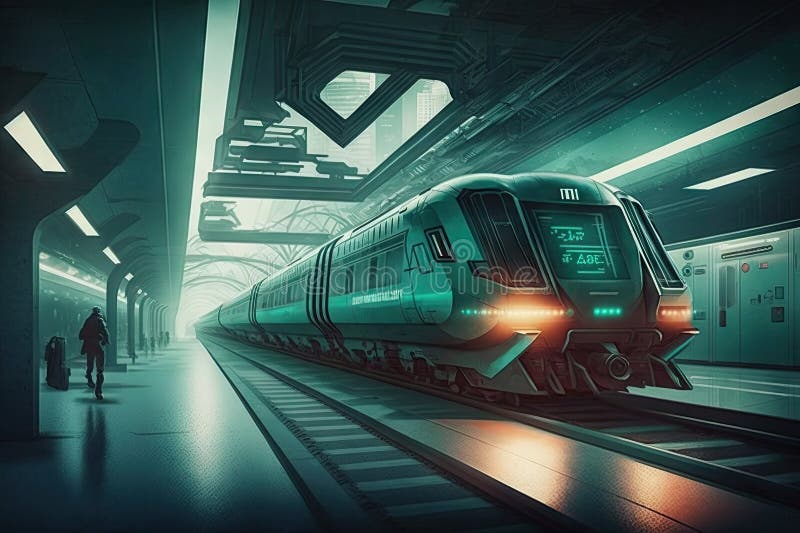 Futuristic Subway System, with Sleek and Modern Trains and Futuristic ...
