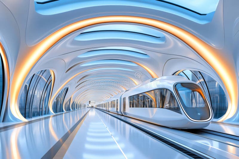 Futuristic Subway Train Arriving at Platform in Modern Station Stock ...