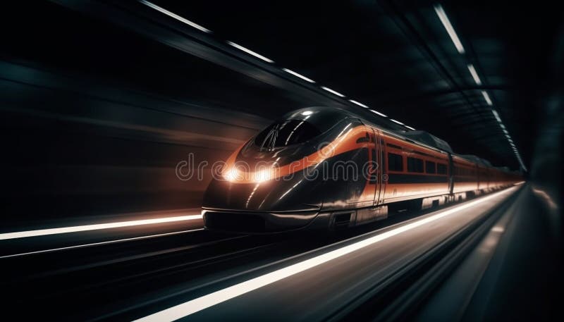 Futuristic Subway Train Illuminates City Life at Night Generated by AI ...