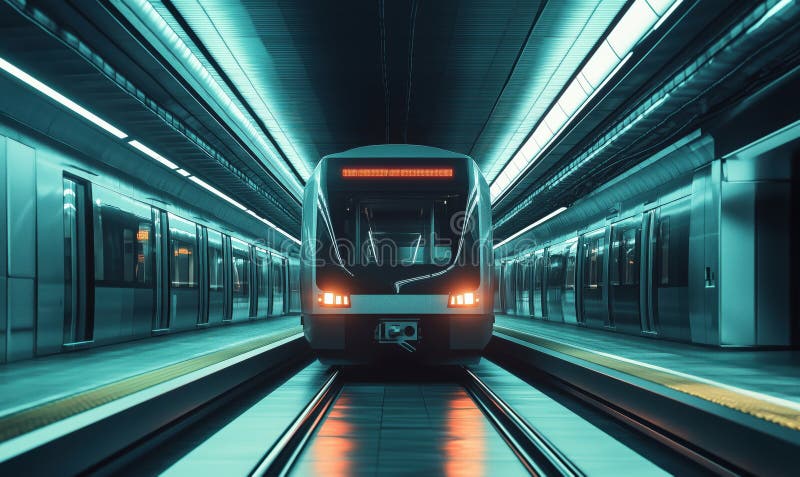 Futuristic Subway Train in Modern Underground Station with Glowing ...