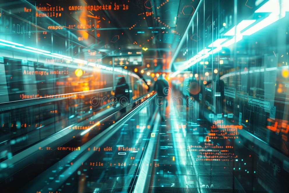 Futuristic Subway Train Station with Holographic Advanced Technology ...