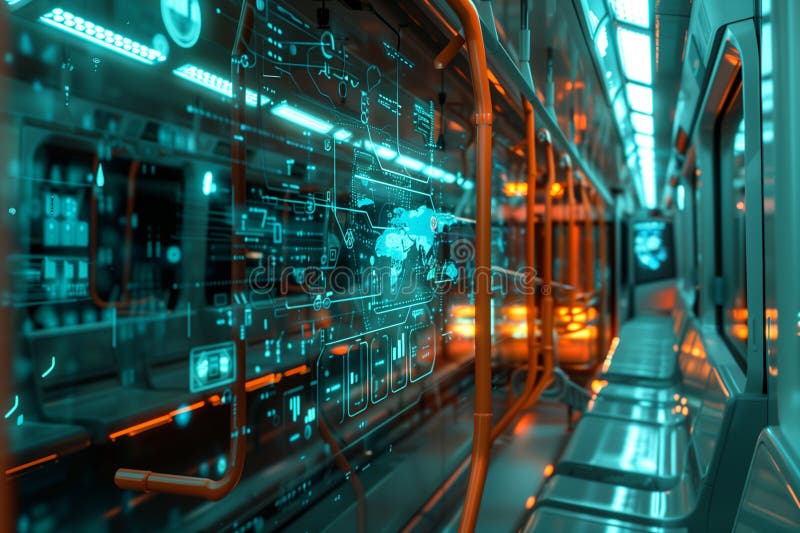 Futuristic Subway Train Station with Holographic Advanced Technology ...