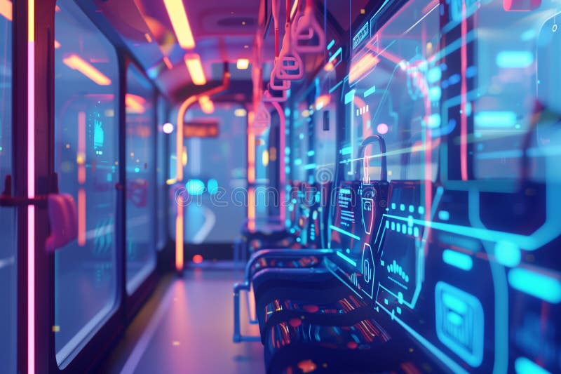 Futuristic Subway Train Station with Holographic Map for Navigator ...