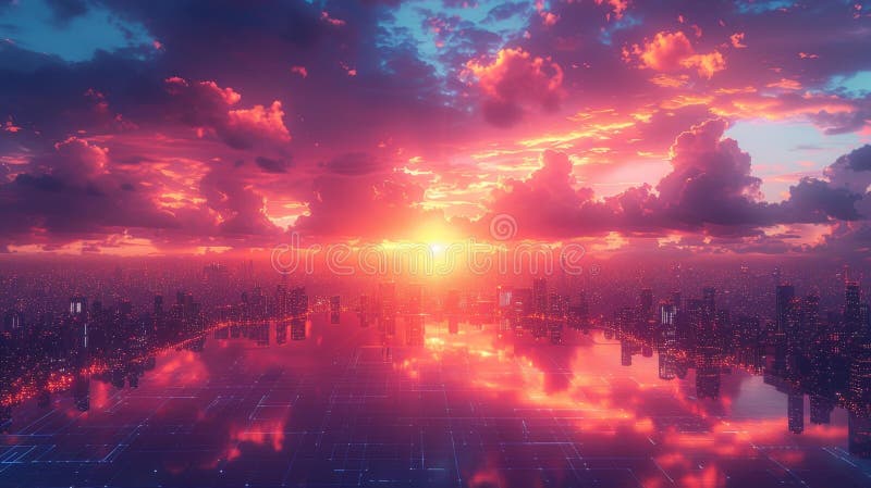 Futuristic Sunset Cityscape - Generative Ai Stock Illustration ...