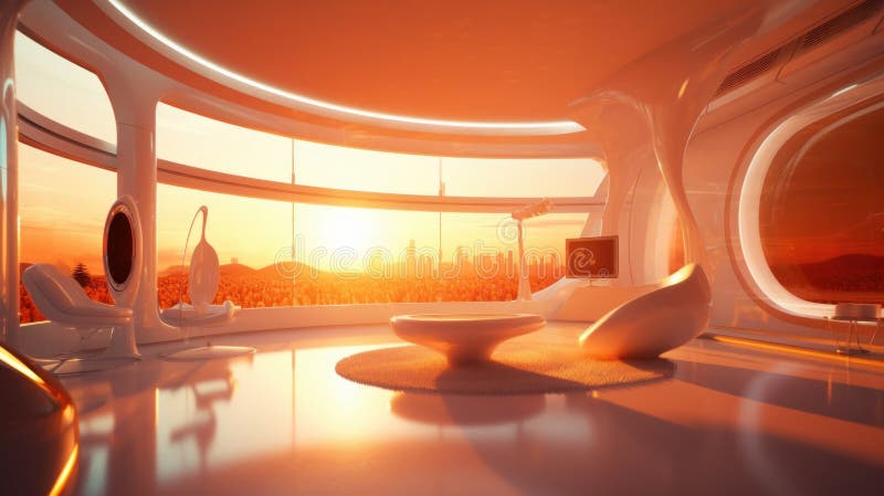 Futuristic Sunset Orange: Award-Winning Bionic Interior Desig Stock ...