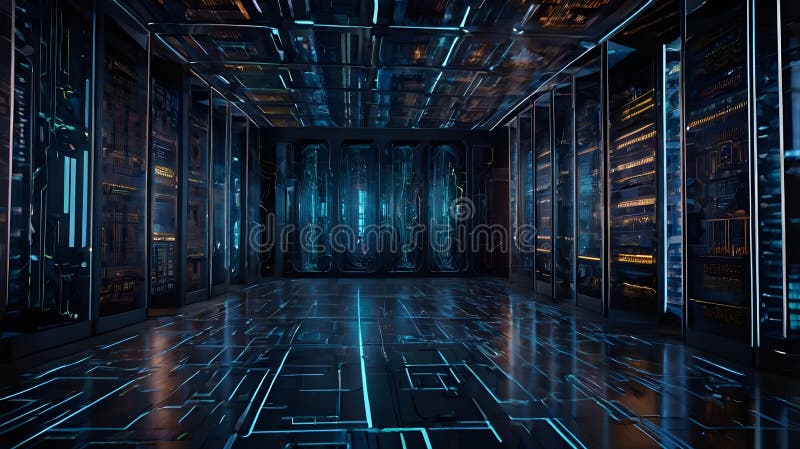 A Futuristic Supercomputer Visualizing Complex Data, Stock Illustration ...