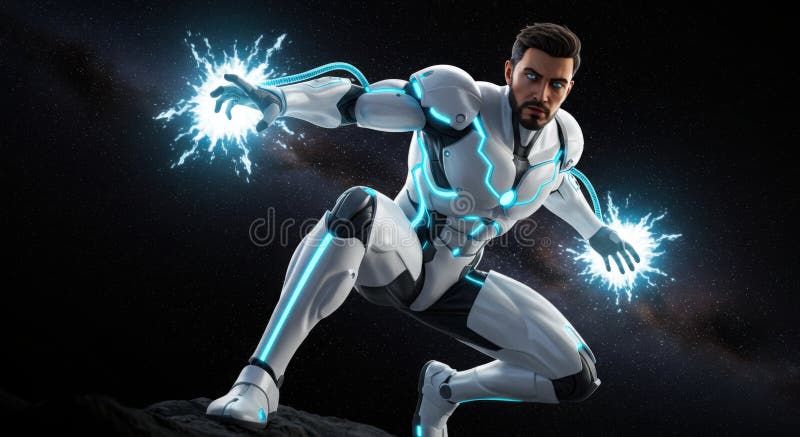 Futuristic Superhero in Action: a Digital Art Masterpiece Stock ...