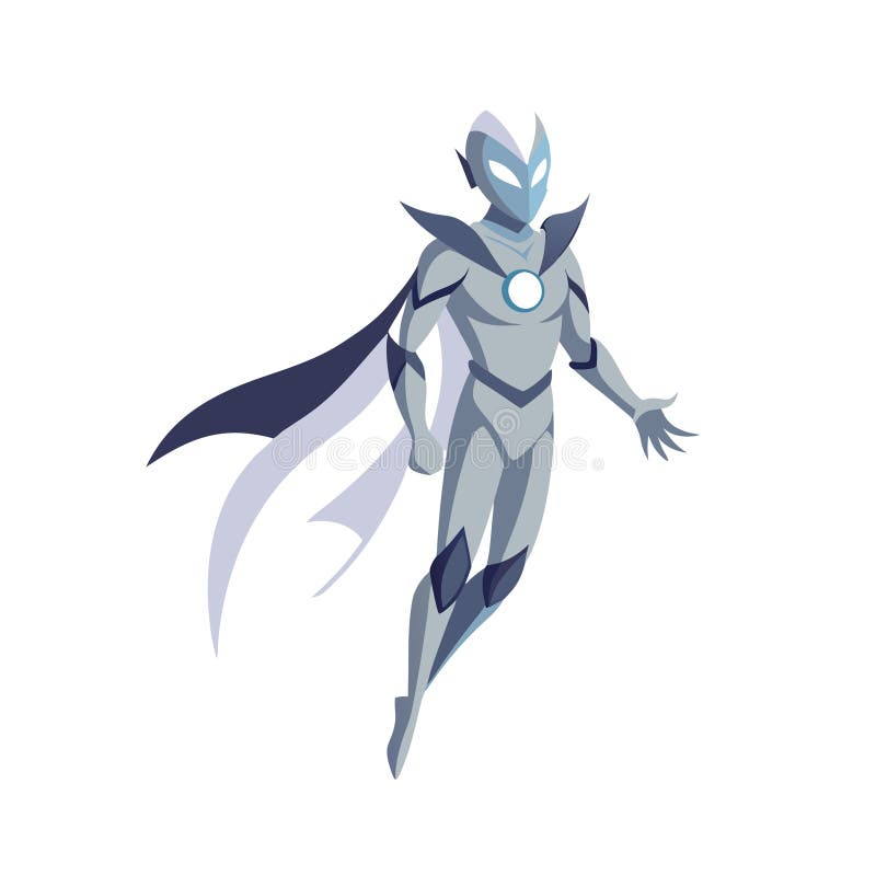 Futuristic Superhero Character Illustration in Flight with Cape and ...