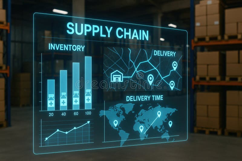 Futuristic Supply Chain Visualization Showing Inventory Delivery and ...