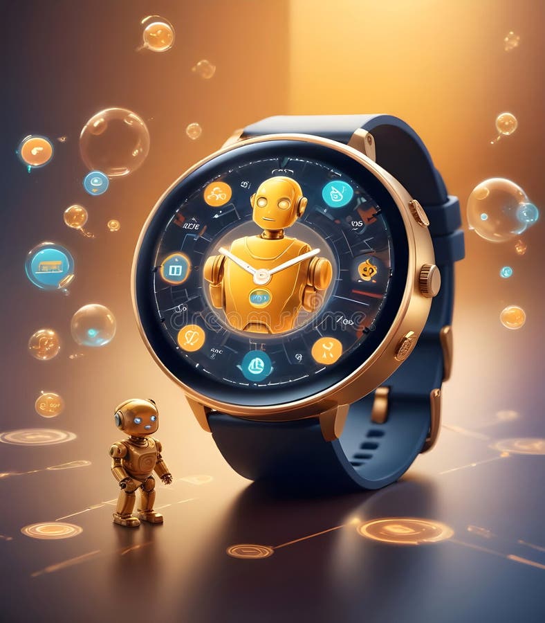 Futuristic Support: AI Assistant in Action Stock Illustration ...