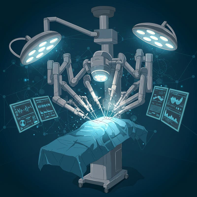 A Futuristic Surgical Room Featuring a Robotic System with Multiple Articulated Arms Stock ...