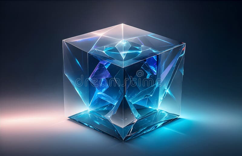 A Futuristic and Surreal Neon Glowing Glass Ice Cube Containing a ...