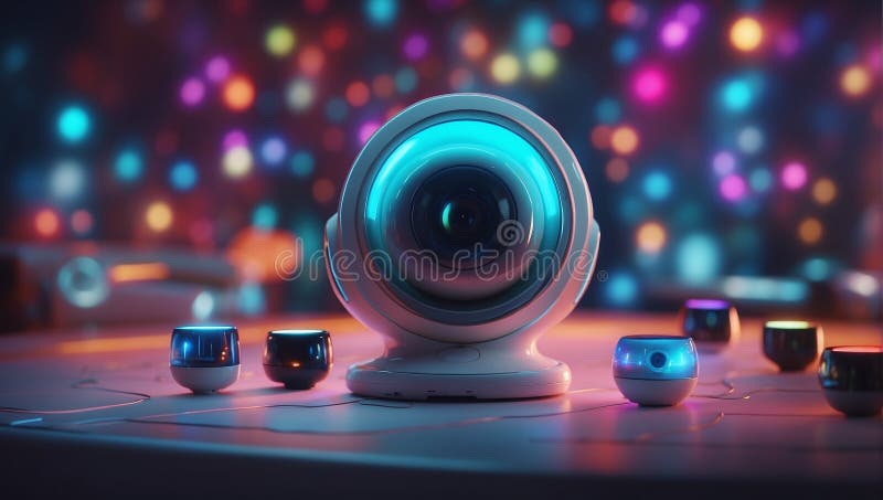 Futuristic Surveillance Camera with Colorful Background Lights in a ...
